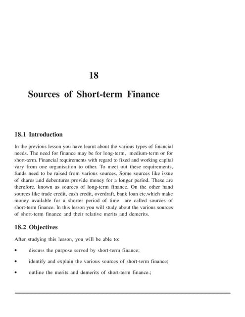 sources of short term finance. | DOCX