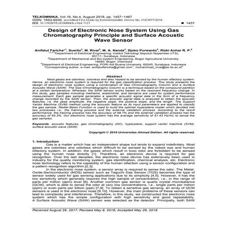 Design of Electronic Nose System Using Gas Chromatography Principle and Surface Acoustic Wave ...