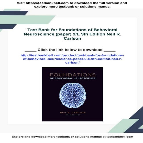 Test Bank for Foundations of Behavioral Neuroscience (paper) 9/E 9th ...