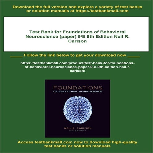 Test Bank for Foundations of Behavioral Neuroscience (paper) 9/E 9th ...