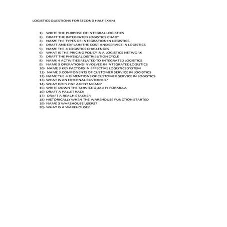 LOGISTICS QUESTIONS EXAM FOR 6TH COURSE | DOCX