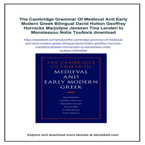 The Cambridge Grammar Of Medieval And Early Modern Greek Bilingual ...