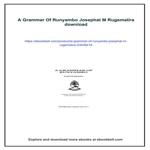 A Grammar Of Runyambo Josephat M Rugemalira | PDF