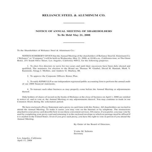 reliance steel & aluminum 2008_Proxy_Statement | PDF