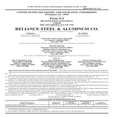 reliance steel & aluminum Form_OtherSEC_S3_20080717 | PDF