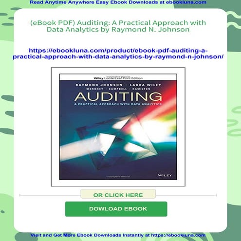 (eBook PDF) Auditing: A Practical Approach with Data Analytics by Raymond N. Johnson | PDF