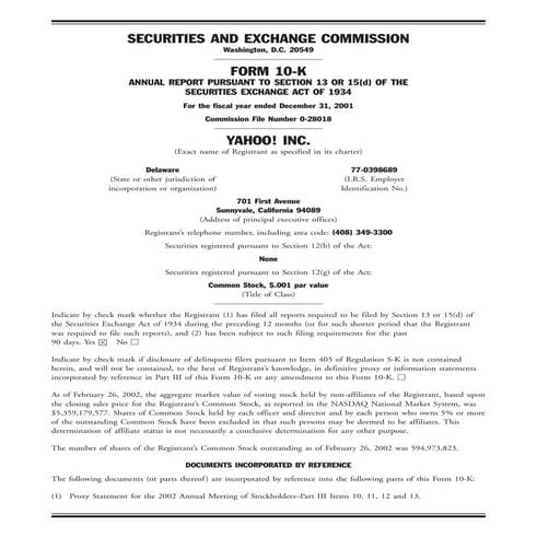 yahoo 2001 Financial Section | PDF