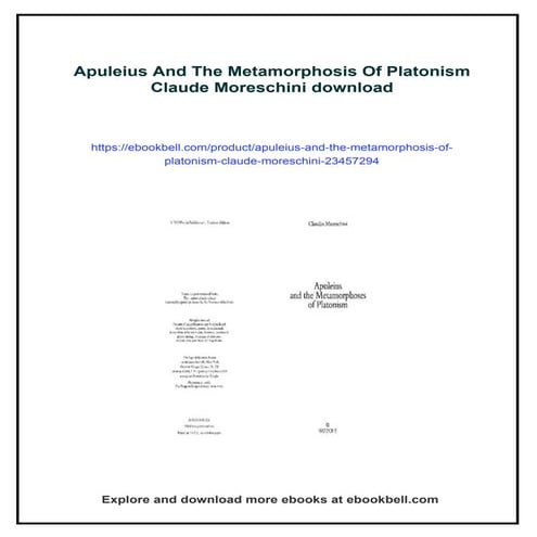 Apuleius And The Metamorphosis Of Platonism Claude Moreschini | PDF