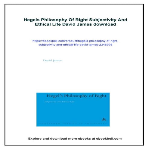 Hegels Philosophy Of Right Subjectivity And Ethical Life David James | PDF