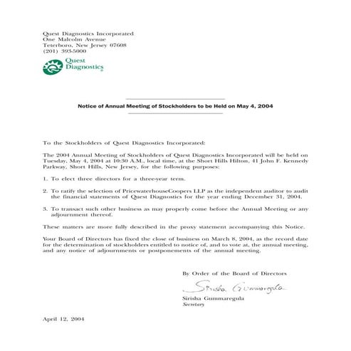 quest diagnostics 37253FPF13Apr04152139 | PDF | Business | Business and ...