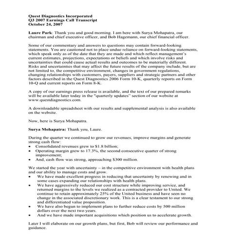 quest diagnostics Call_Script_for_internet | PDF