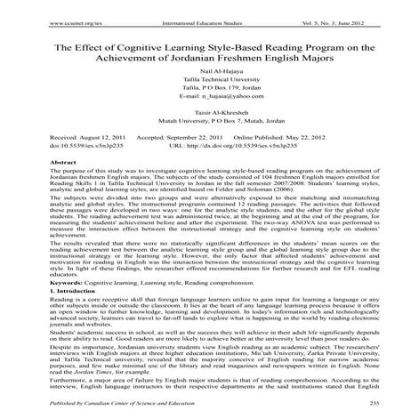 The Effect of Cognitive Learning Style-Based Reading Program | PDF ...