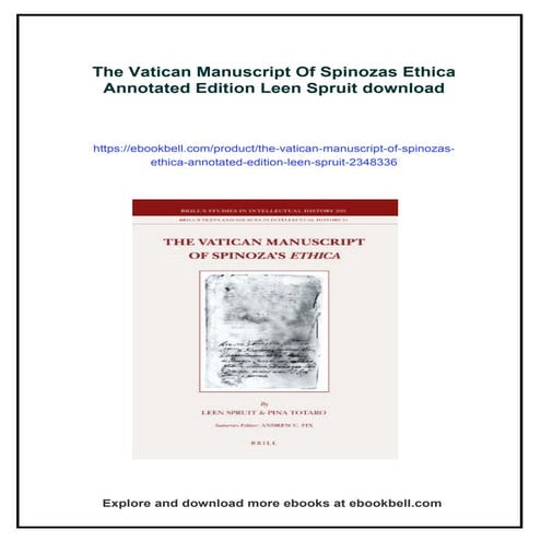 The Vatican Manuscript Of Spinozas Ethica Annotated Edition Leen Spruit ...