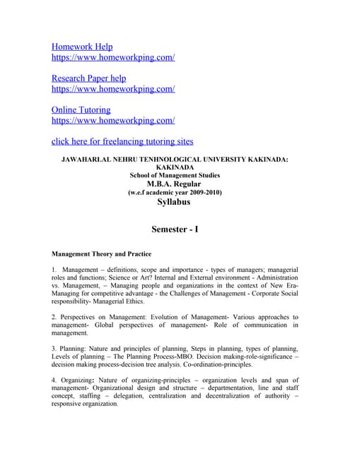 MBA Syllabus of University Of Mysore - 1st semester | PDF