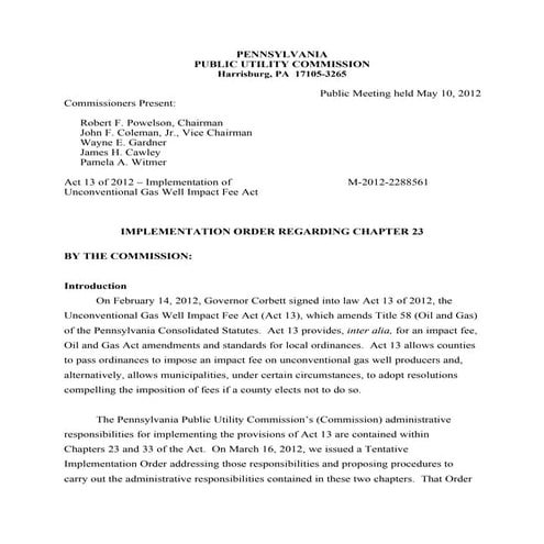 PA PUC Final Implementation Order for Act 13 Impact Fee | DOC ...