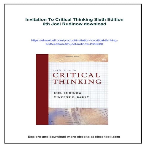 Invitation To Critical Thinking Sixth Edition 6th Joel Rudinow | PDF