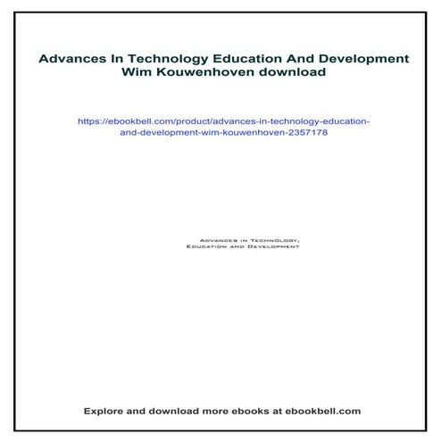 Advances In Technology Education And Development Wim Kouwenhoven | PDF