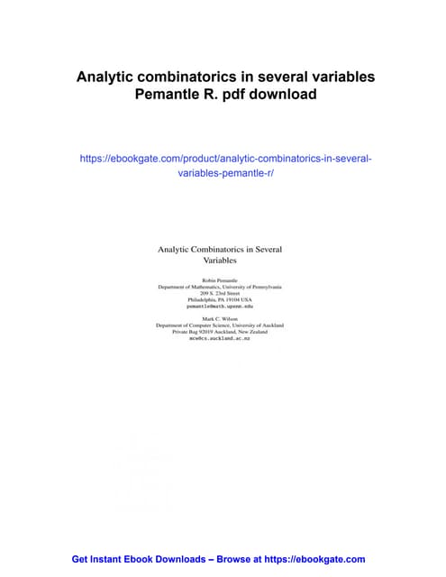 Analytic Combinatorics In Several Variables Pemantle R Pdf 6903
