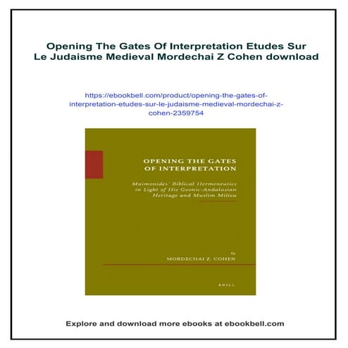 Opening The Gates Of Interpretation Etudes Sur Le Judaisme Medieval ...