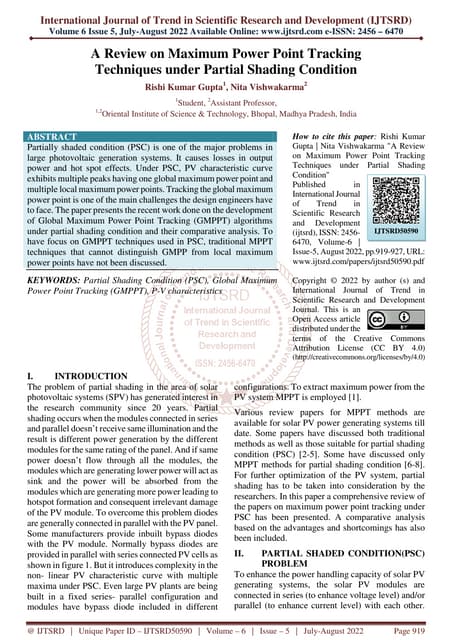 PARTIAL SHADING DETECTION IN SOLAR PANEL | PPTX