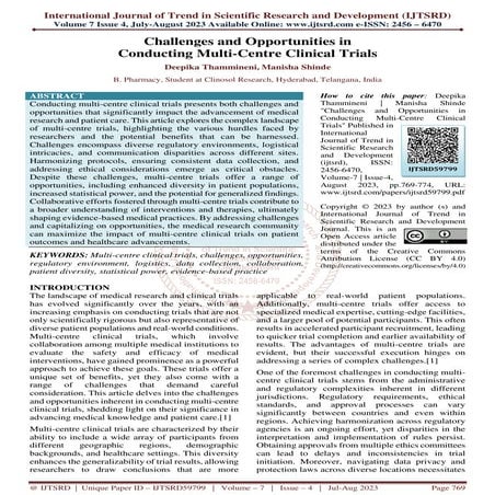 Challenges and Opportunities in Conducting Multi Centre Clinical Trials ...