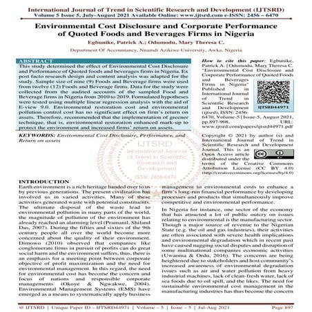 Environmental Cost Disclosure and Corporate Performance of Quoted Foods ...