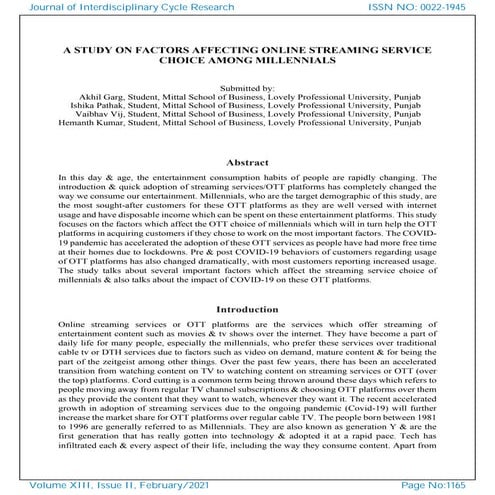 Factors affecting online streaming service Research | PDF