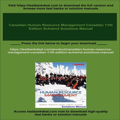Canadian Human Resource Management Canadian 11th Edition Schwind ...