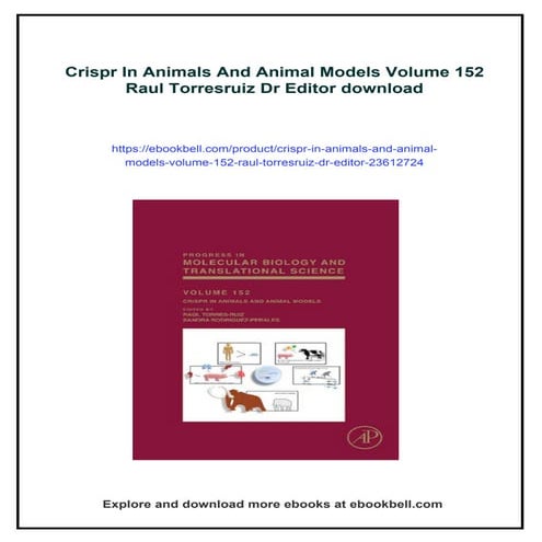 Crispr In Animals And Animal Models Volume 152 Raul Torresruiz Dr ...