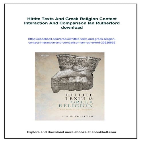 Hittite Texts And Greek Religion Contact Interaction And Comparison Ian ...