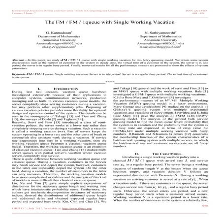 The FM / FM / 1queue with Single Working Vacation | PDF
