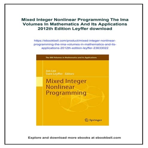 Mixed Integer Nonlinear Programming The Ima Volumes In Mathematics And Its Applications 2012th ...