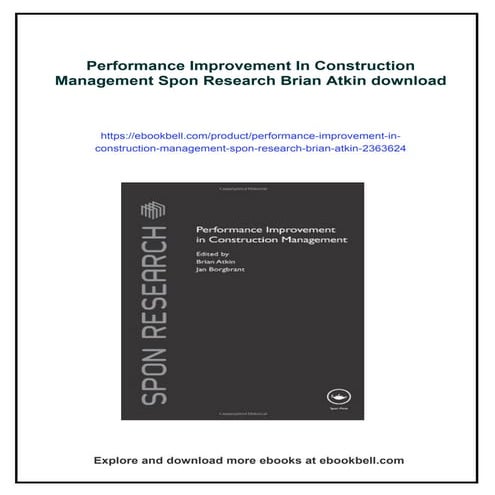 Performance Improvement In Construction Management Spon Research Brian ...