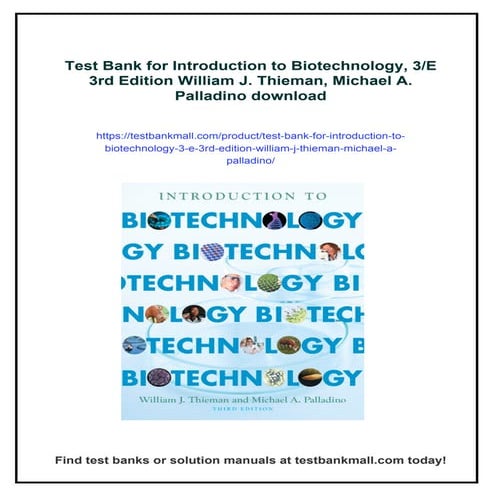Test Bank for Introduction to Biotechnology, 3/E 3rd Edition William J ...