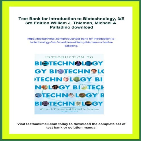 Test Bank for Introduction to Biotechnology, 3/E 3rd Edition William J ...