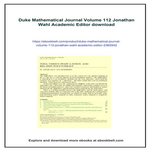 Duke Mathematical Journal Volume 112 Jonathan Wahl Academic Editor | PDF