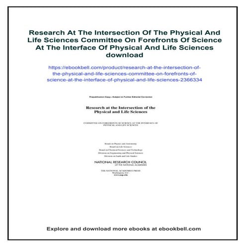 Research At The Intersection Of The Physical And Life Sciences Committee On Forefronts Of ...