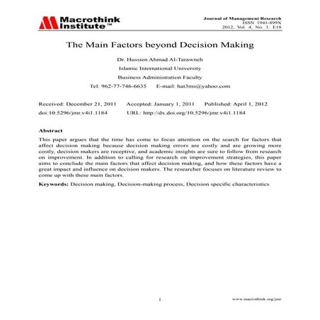 Decision Making - The main factors - MIs | PDF