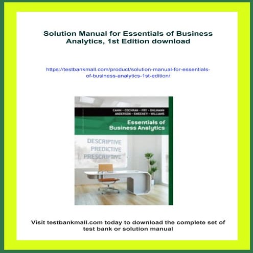 Solution Manual for Essentials of Business Analytics, 1st Edition | PDF