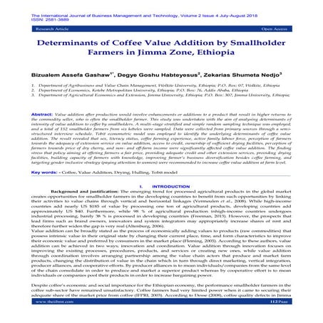 Determinants of Coffee Value Addition by Smallholder Farmers in Jimma Zone, Ethiopia | PDF