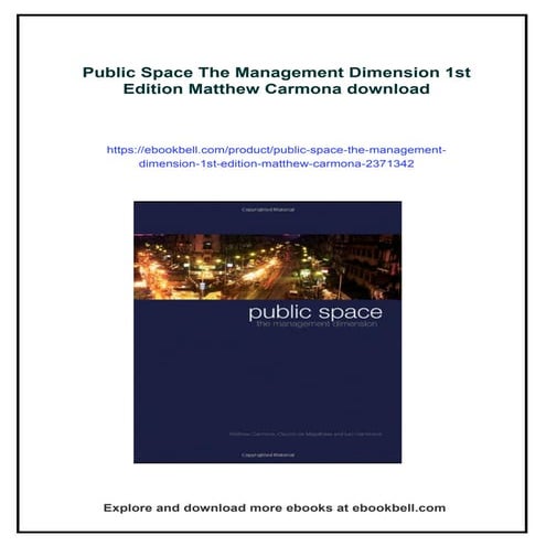 Public Space The Management Dimension 1st Edition Matthew Carmona | PDF