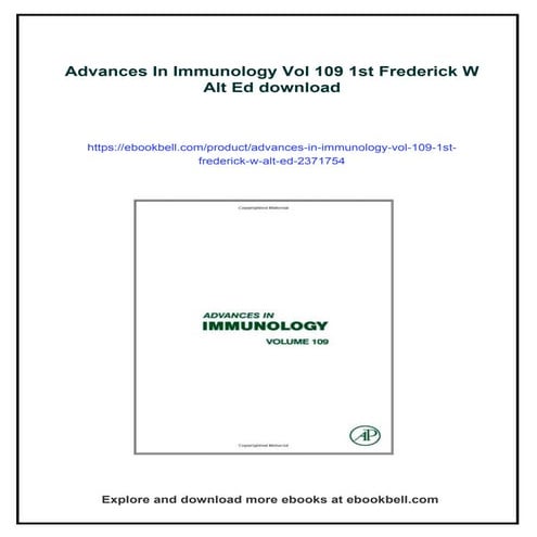 Advances In Immunology Vol 109 1st Frederick W Alt Ed | PDF