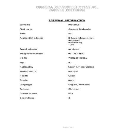 Jacques Pretorius CV | DOC