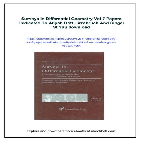 Surveys In Differential Geometry Vol 7 Papers Dedicated To Atiyah Bott ...