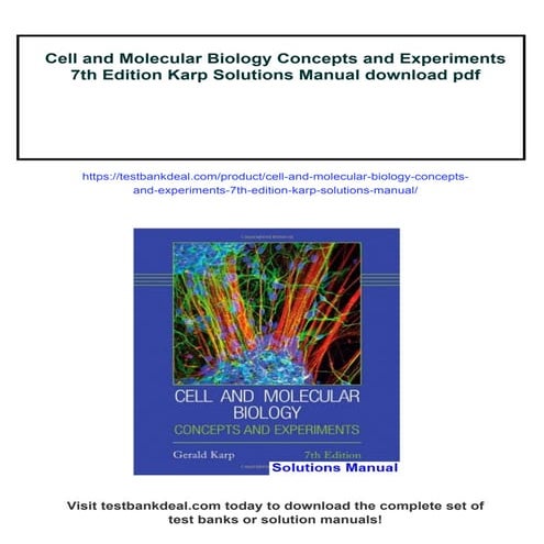 Cell and Molecular Biology Concepts and Experiments 7th Edition Karp ...