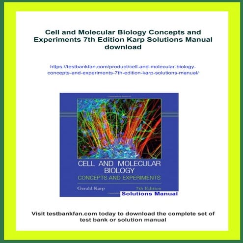 Cell and Molecular Biology Concepts and Experiments 7th Edition Karp ...