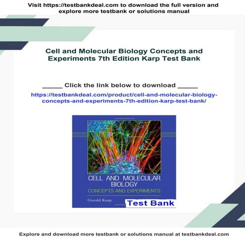 Cell and Molecular Biology Concepts and Experiments 7th Edition Karp ...