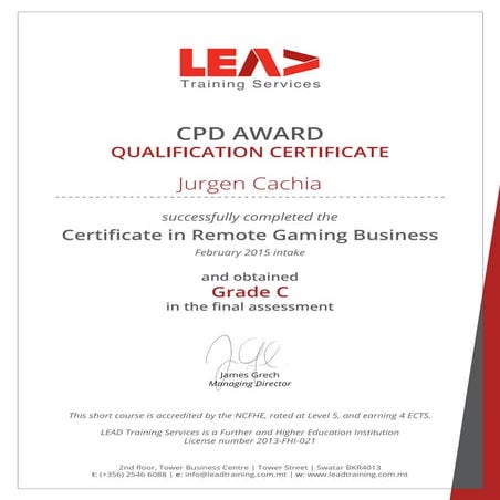MGA_iGaming_Certificate | PDF