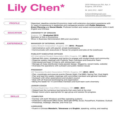 Lily Chen - Resume 2015 | PDF