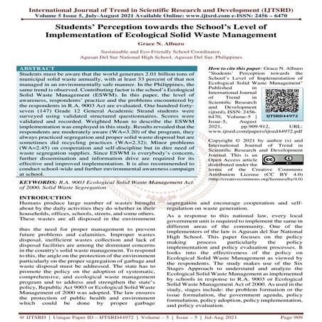 Students’ Perception towards the School’s Level of Implementation of ...